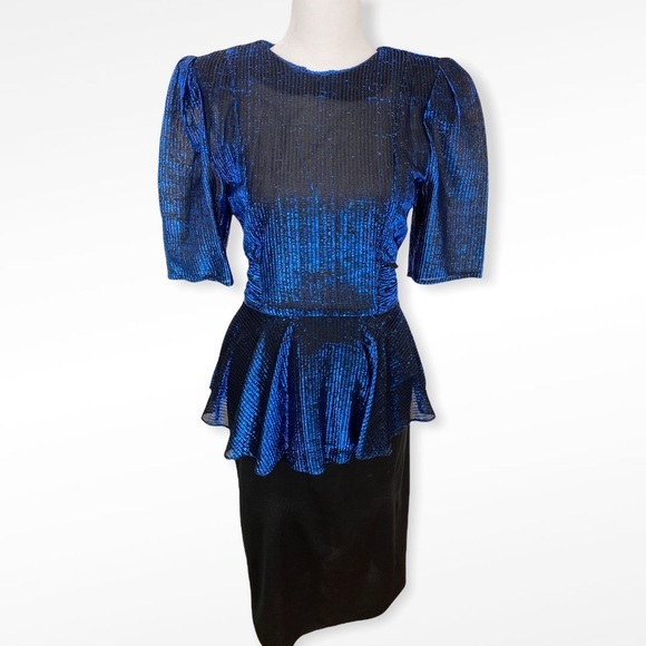 Vintage | Dresses | Vintage Blue Lame Metallic Peplum Tie Waist ...